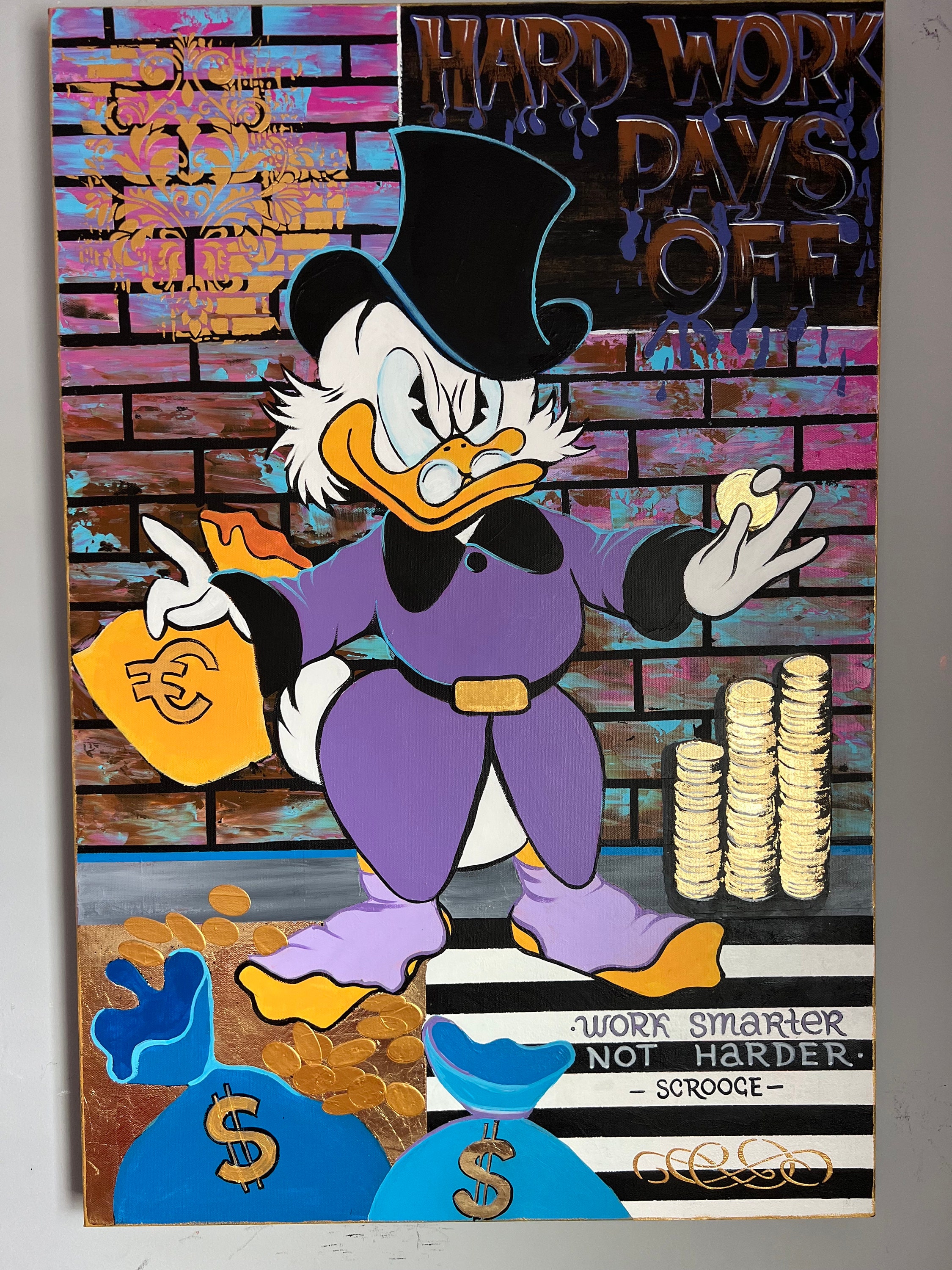 Scrooge Mcduck “work Smarter Not Harder” Acrylic Painting on Canvas ...