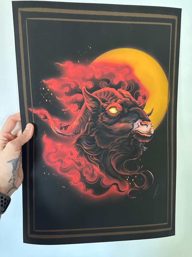Fire Goat | Tattoo Art | Print | Tattoo Print | Tattoo Artwork | Animal ...