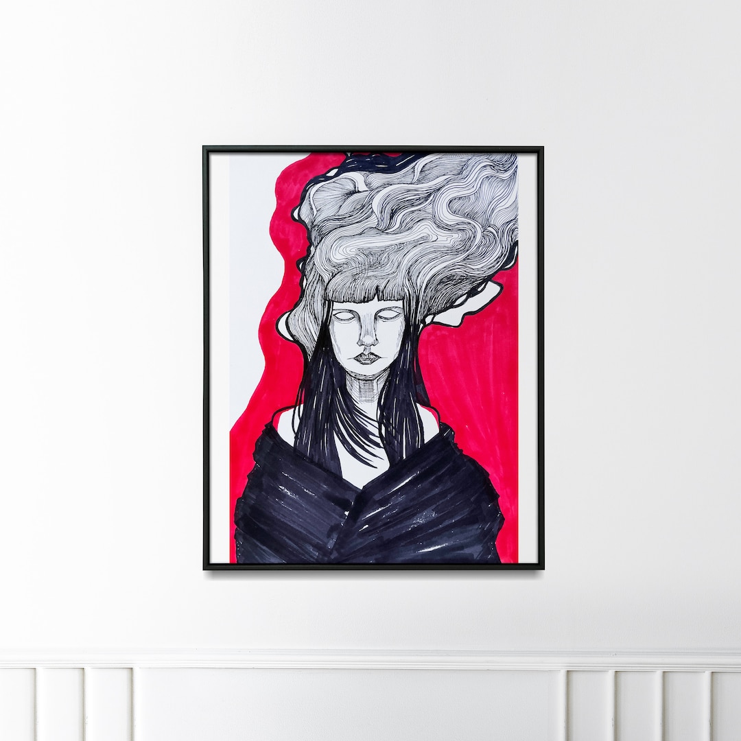 Drowning in Thoughts,gothic Woman Art Print,thoughtfull Woman, Bloody ...