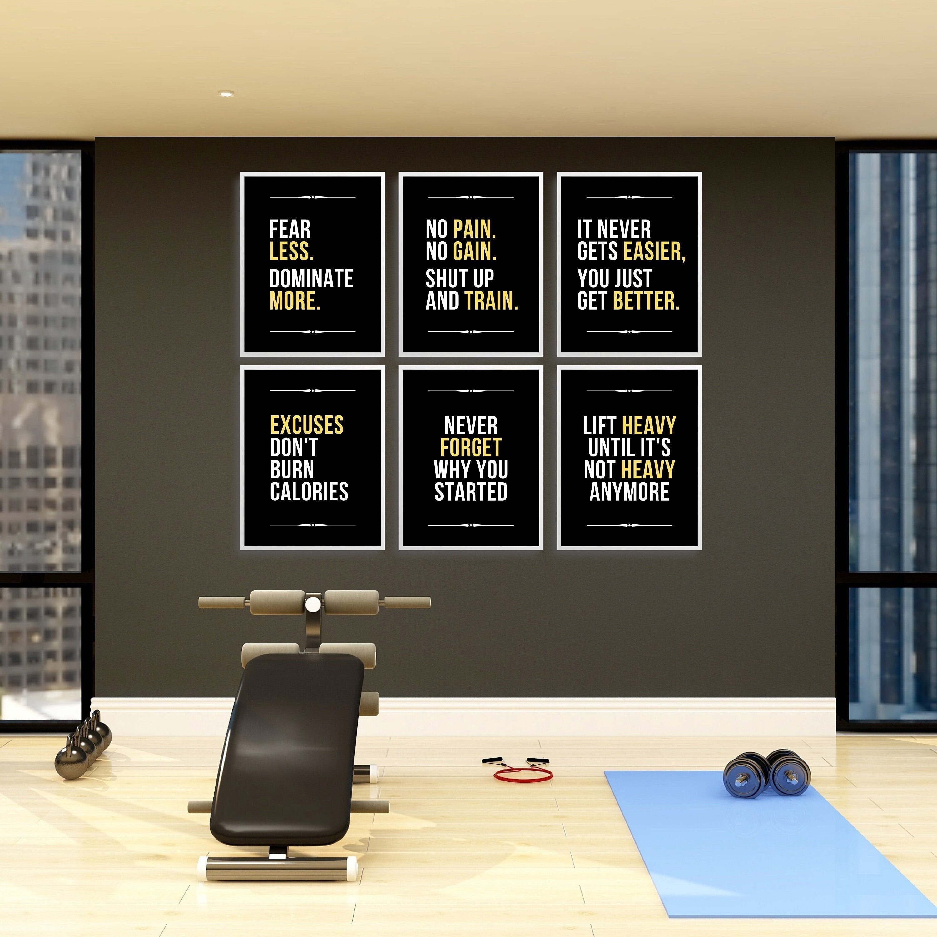 Gym Motivation Wall Art Set of 6 Prints Home Gym Wall Decor Gym Inspiration Poster Gym Quotes ...