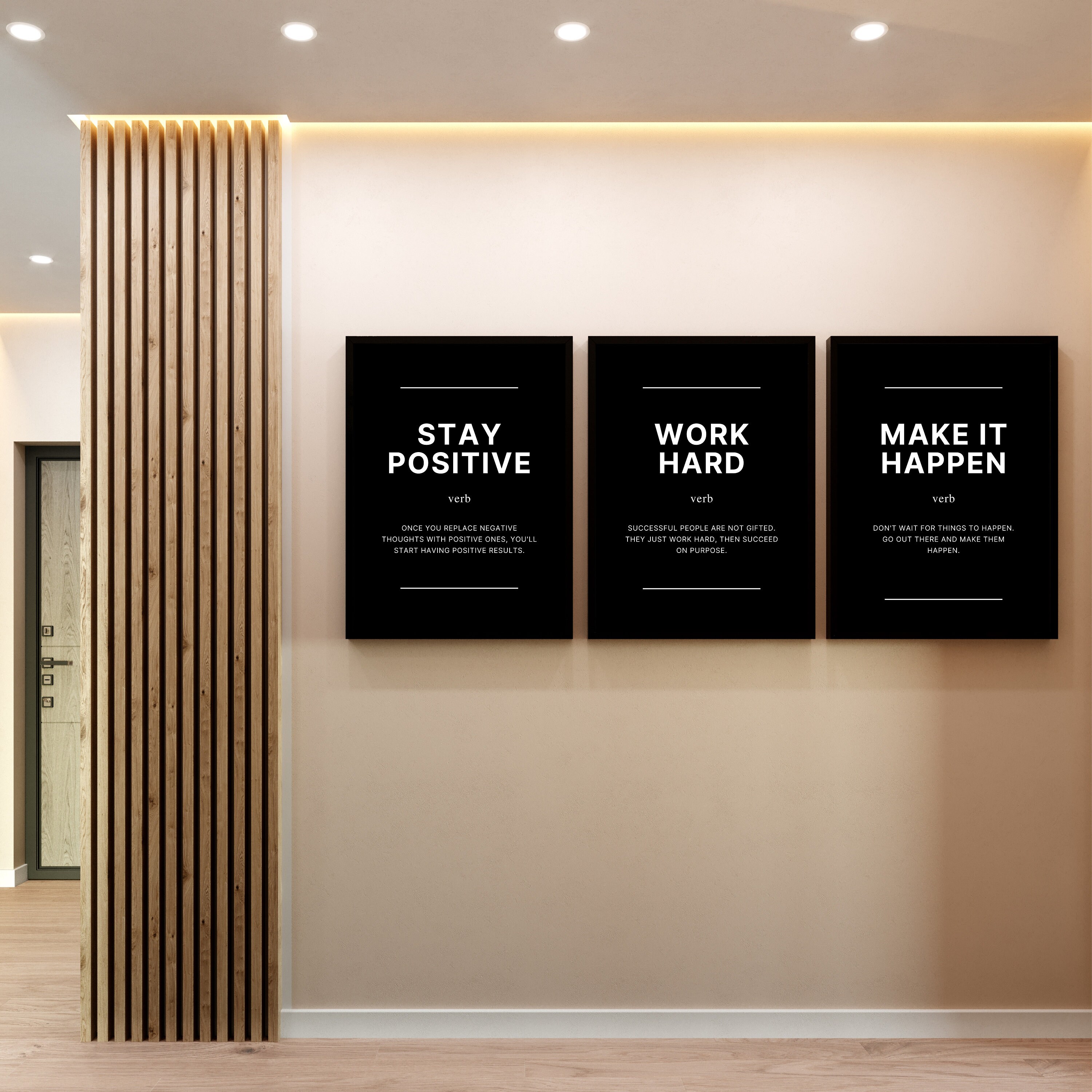 Stay Positive Work Hard Make It Happen Set of 3 Prints Home Office ...