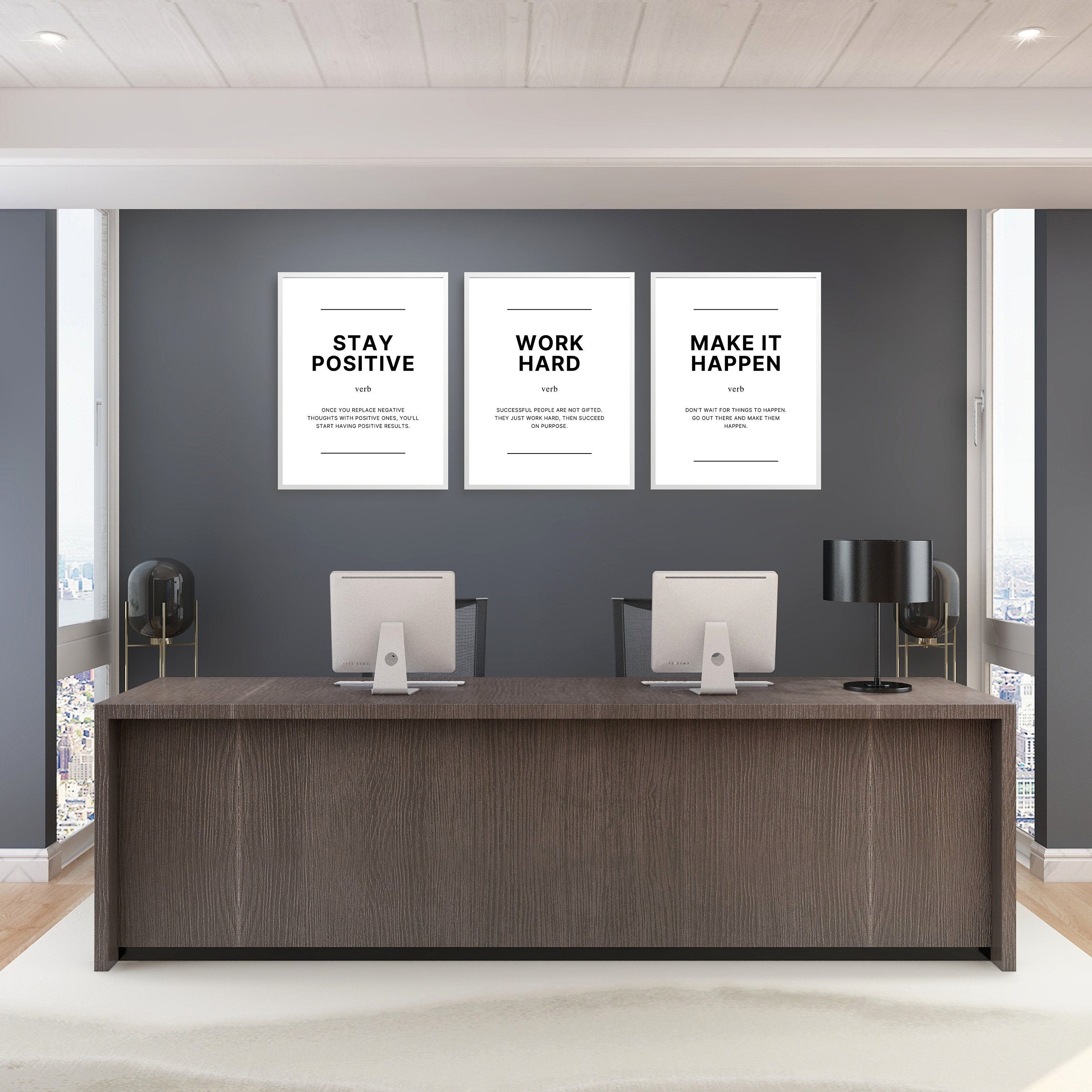 Stay Positive Work Hard Make It Happen Set of 3 Prints Home Office ...