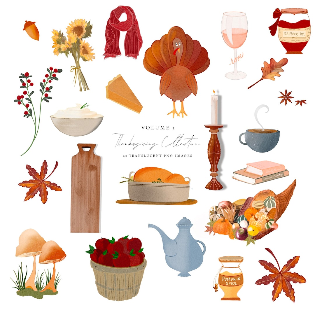 Thanksgiving Watercolor Clipart, Autumn Harvest Graphics (digital ...