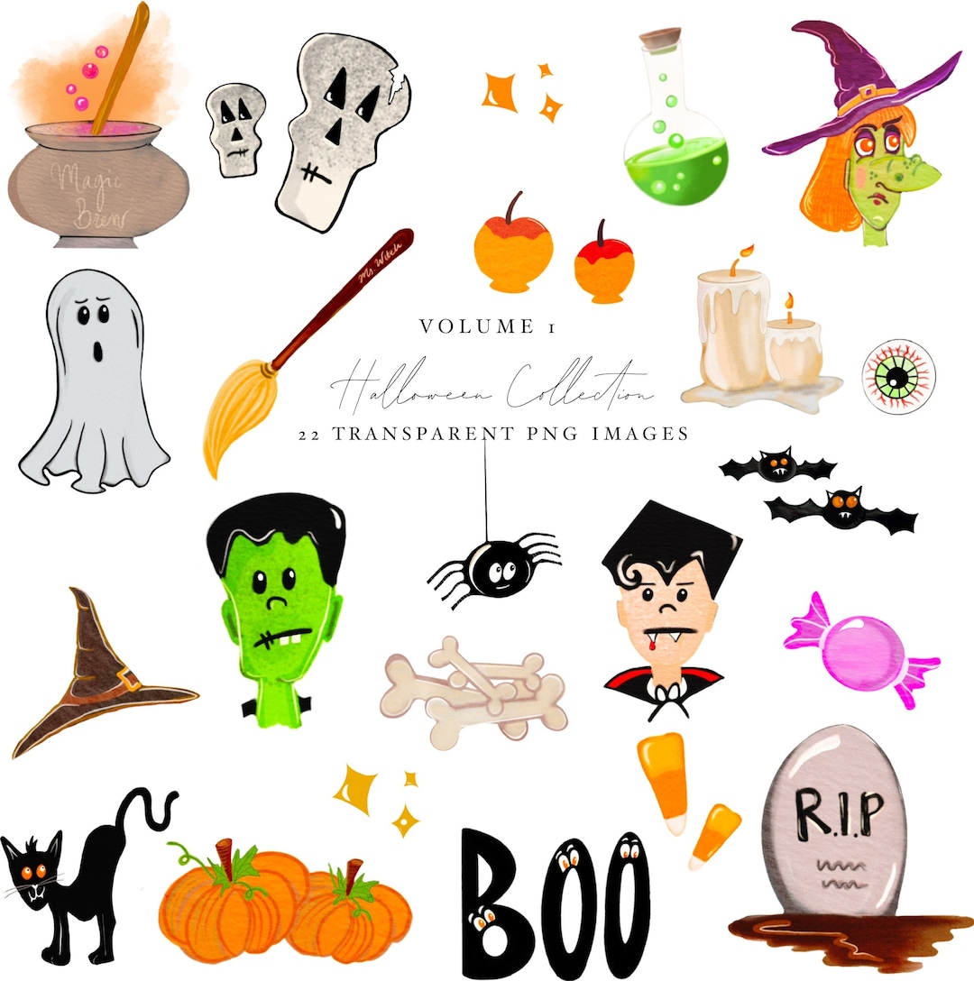 Halloween Clip Art, Bats, Vampires, Spiders, Watercolor Clipart, Fall ...