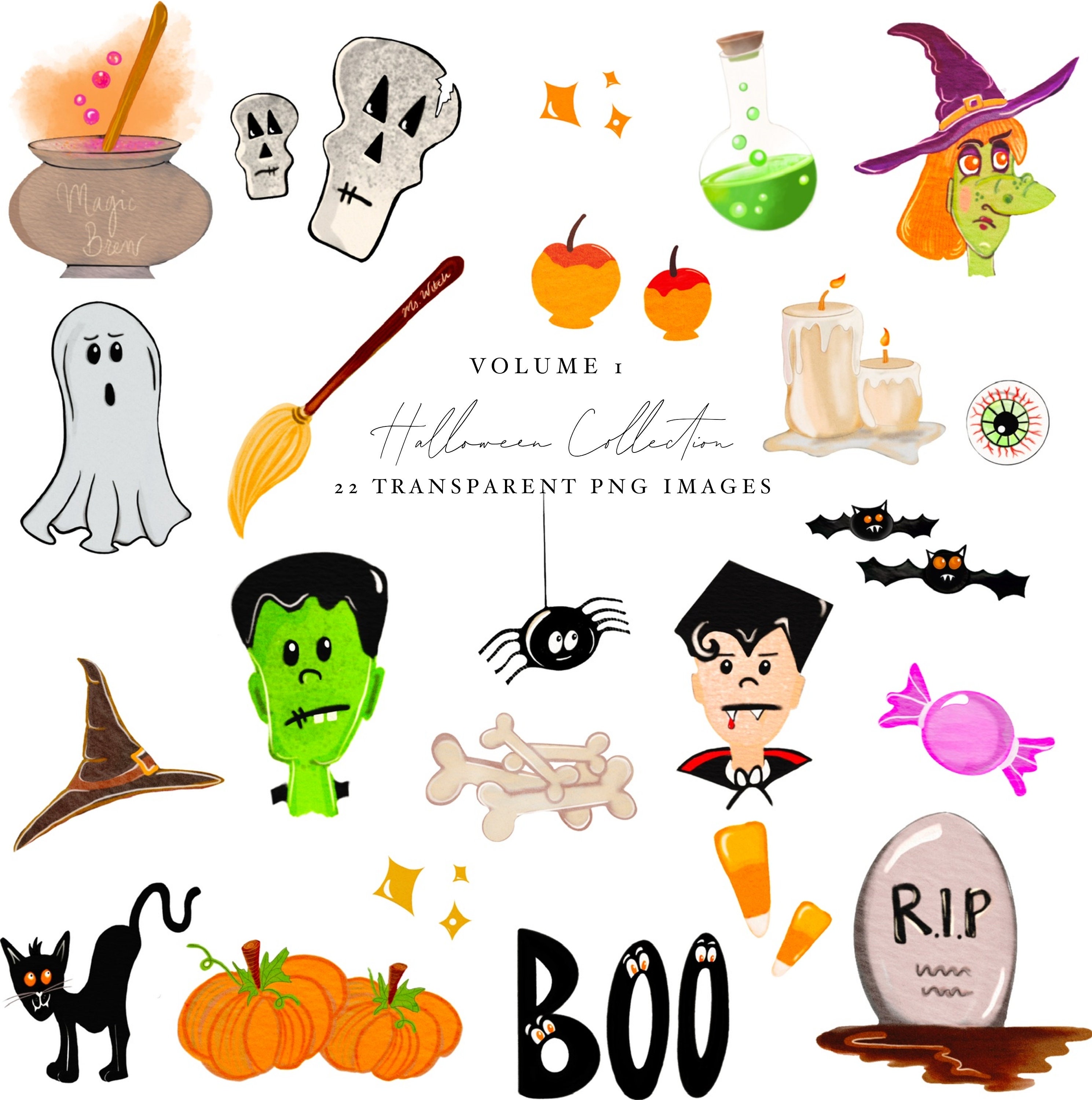 Halloween Clip Art, Bats, Vampires, Spiders, Watercolor Clipart, Fall ...