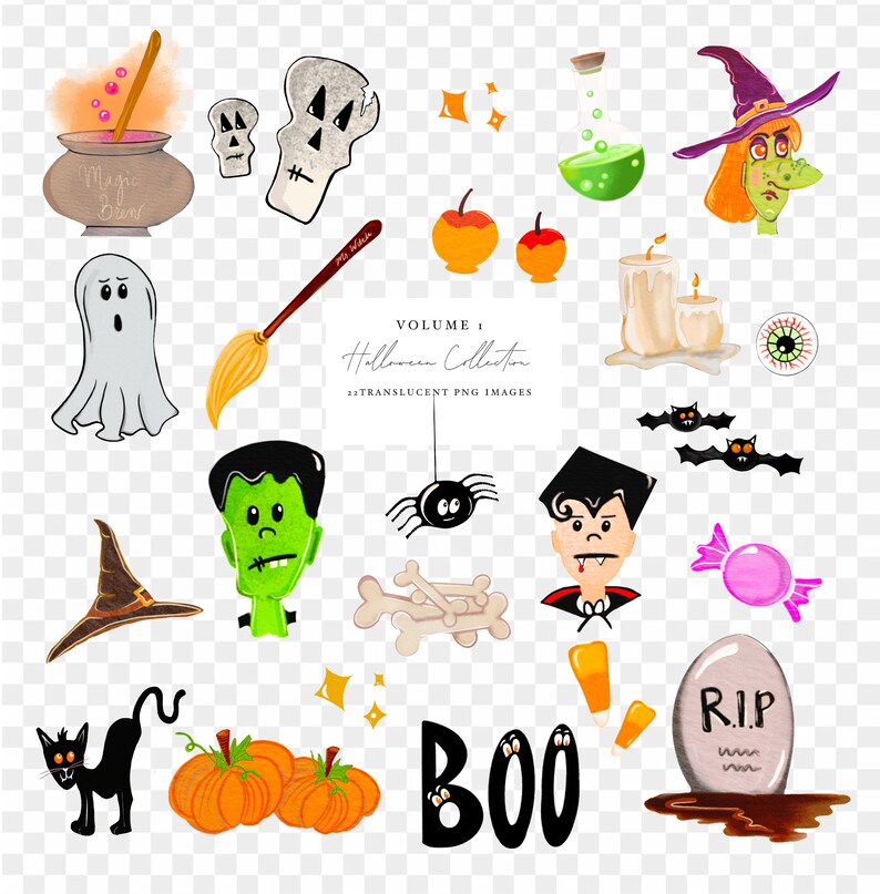 Halloween Clip Art, Bats, Vampires, Spiders, Watercolor Clipart, Fall ...