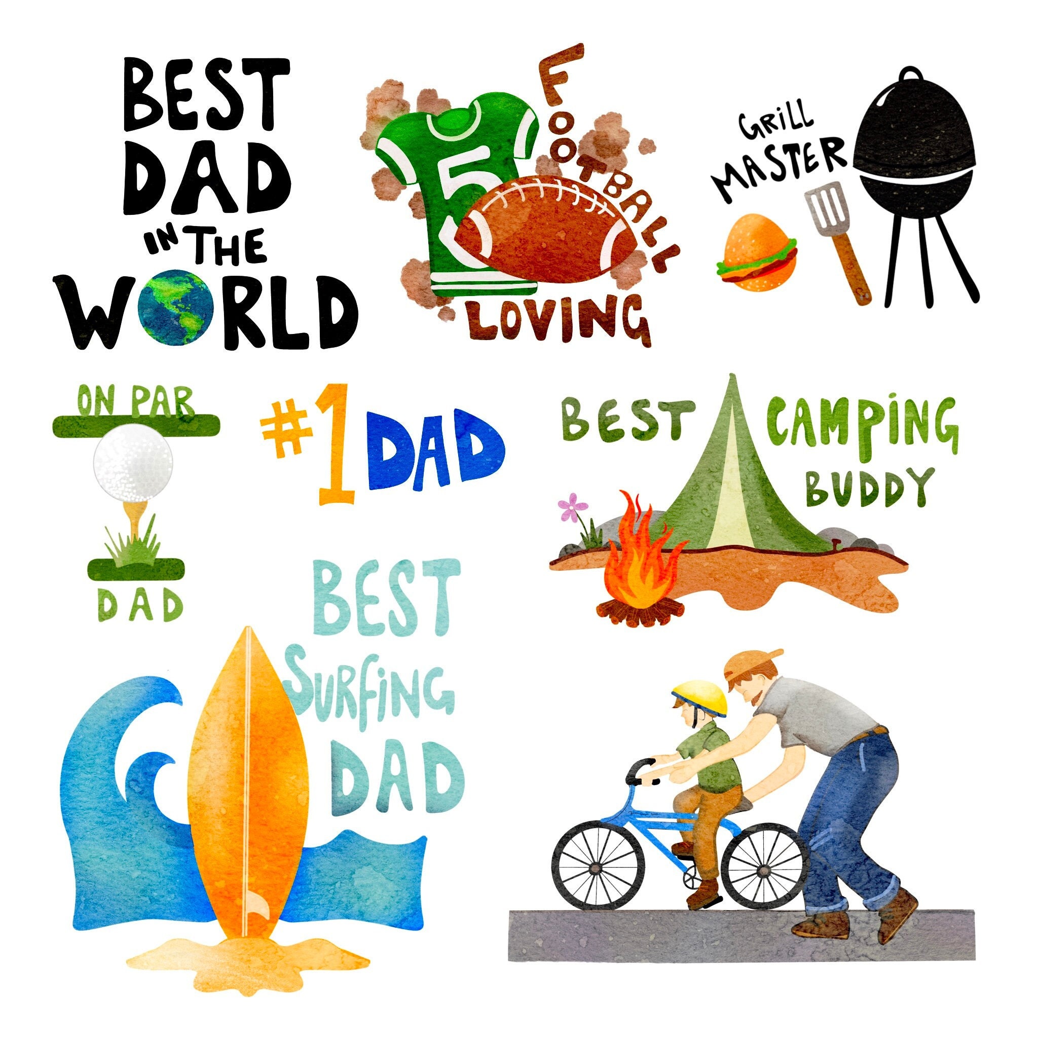 Father's Day Watercolor Clipart, Father’s Day Card, Father’s Day ...