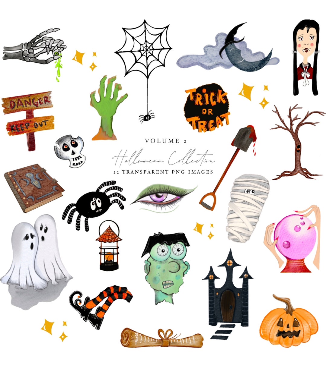 Halloween Watercolor Clipart, Halloween Clipart, Zombie, Fall, Witch ...