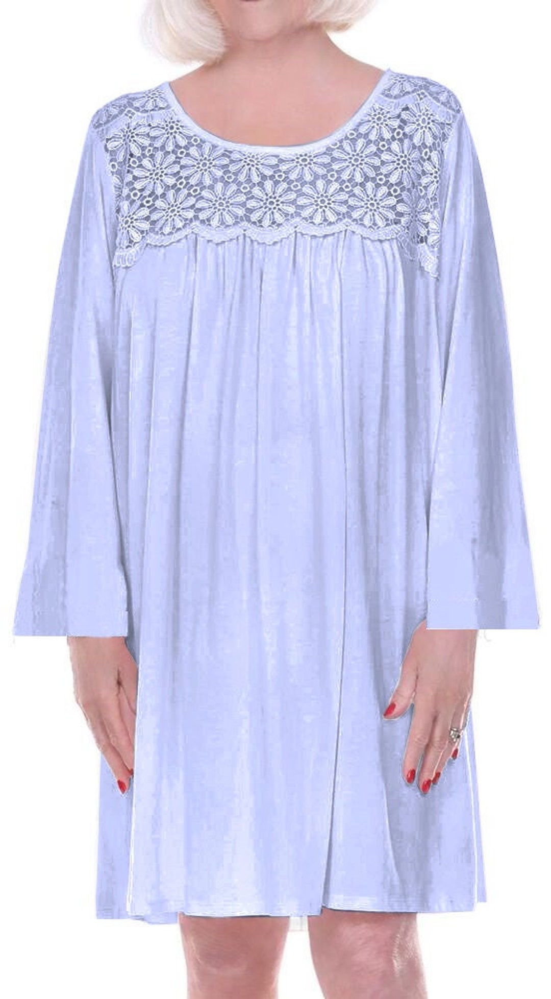 Women's Cotton Lace Yoke Open Back Hospital Gown – Long Sleeve Assisted ...