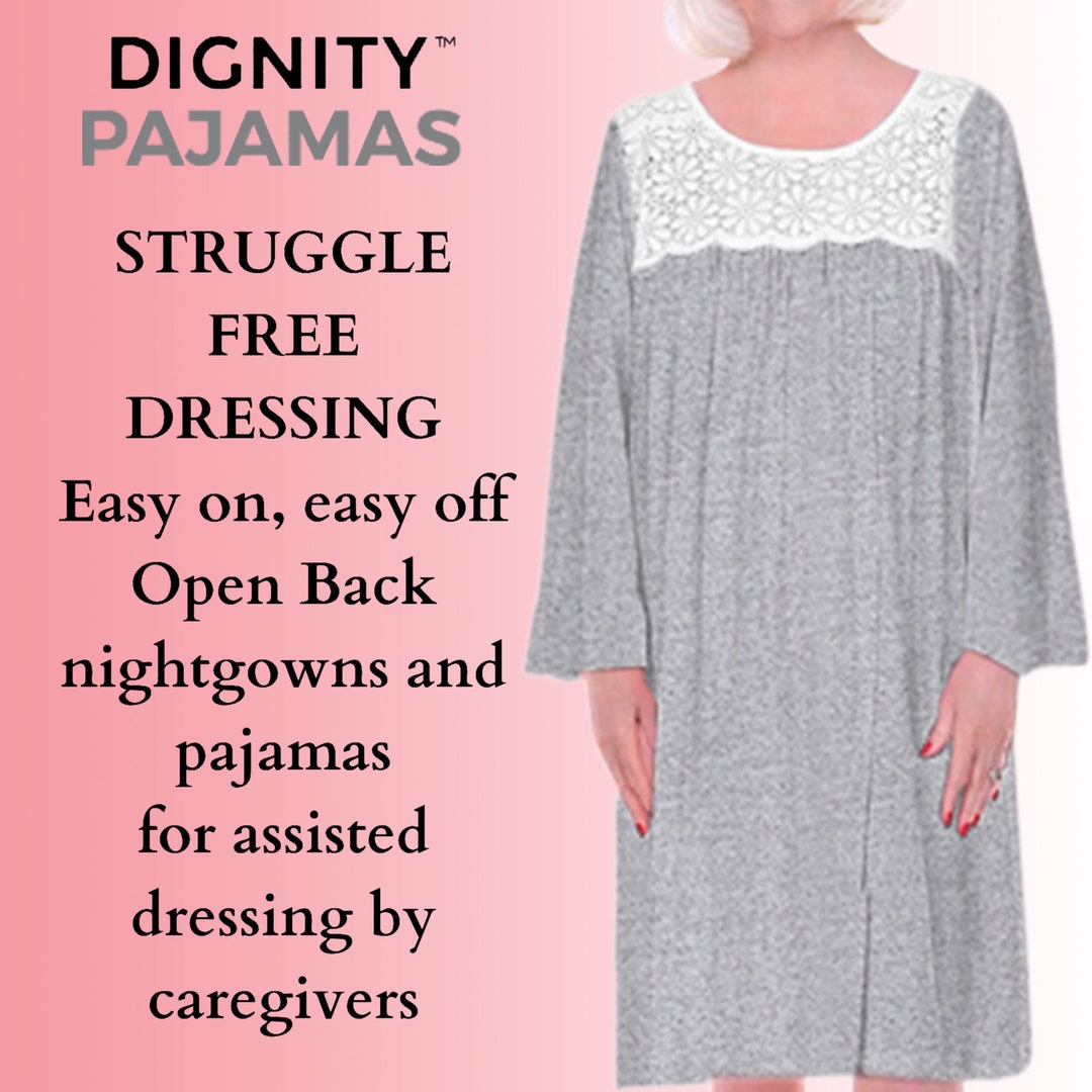 Women's Open Back Nightgown: Brushed Flannel, Lace Yoke, Assisted ...