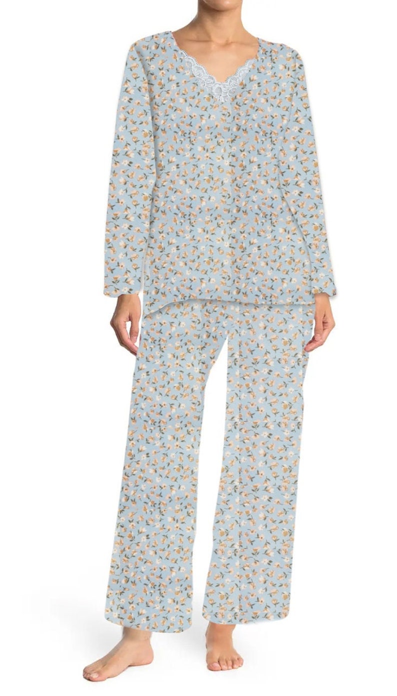 Home Care Line SOOO Soft 2 Pc Open Back Pajamas Long Sleeve Print With ...