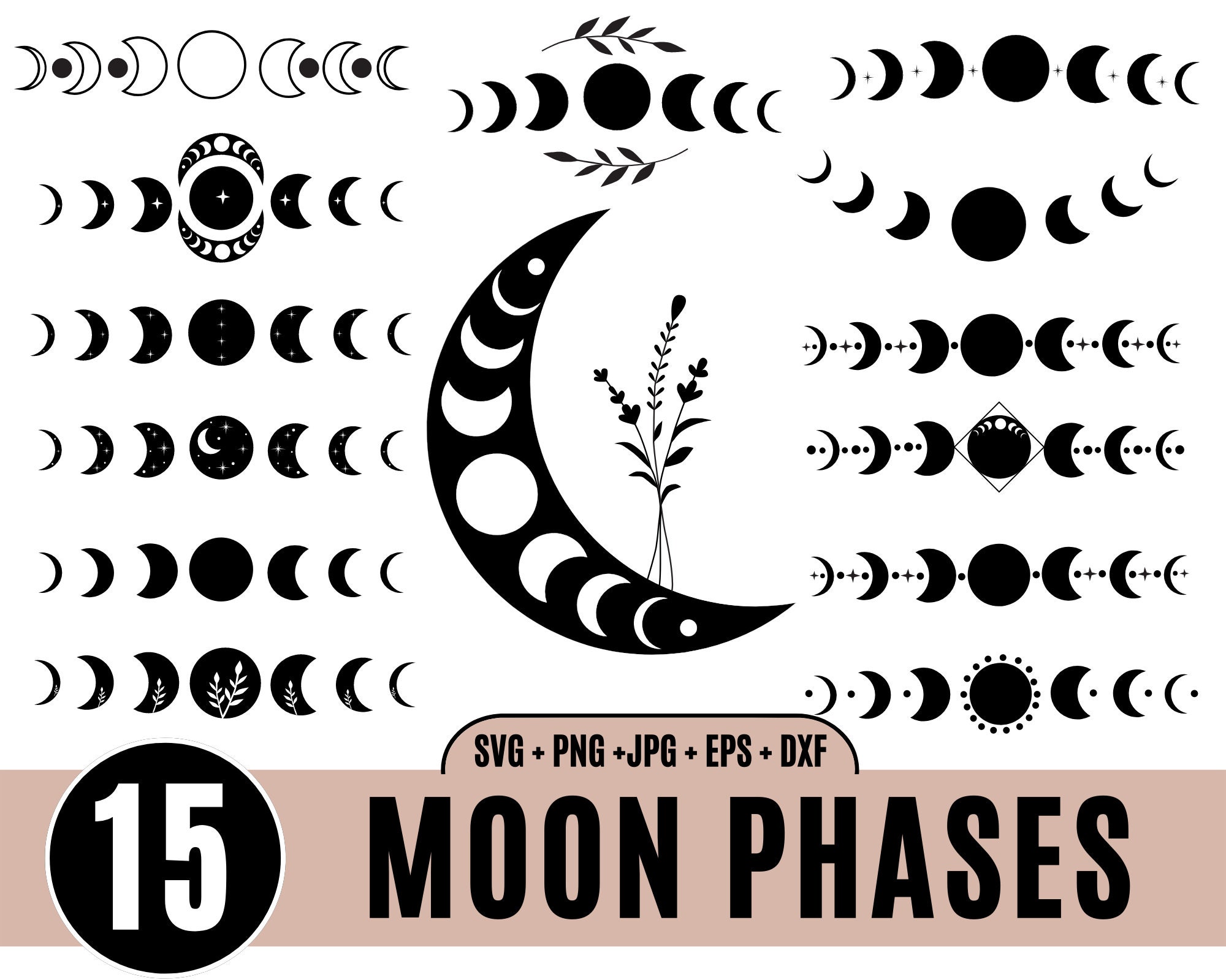 Moon Phase Svg Bundle Crescent Moon Svg Mystic Celestial - Etsy Australia