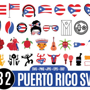 32 Puerto Rico Bundle Svg, Puertorican Flag Svg, Puerto Rico Flag Svg, Puerto Rican Svg, Taino ...