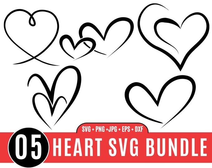 5heart Svg Bundle, Heart Svg, Hearts Svg, Heart Outline Clipart, Valentine's Day Heart Svg, Love ...