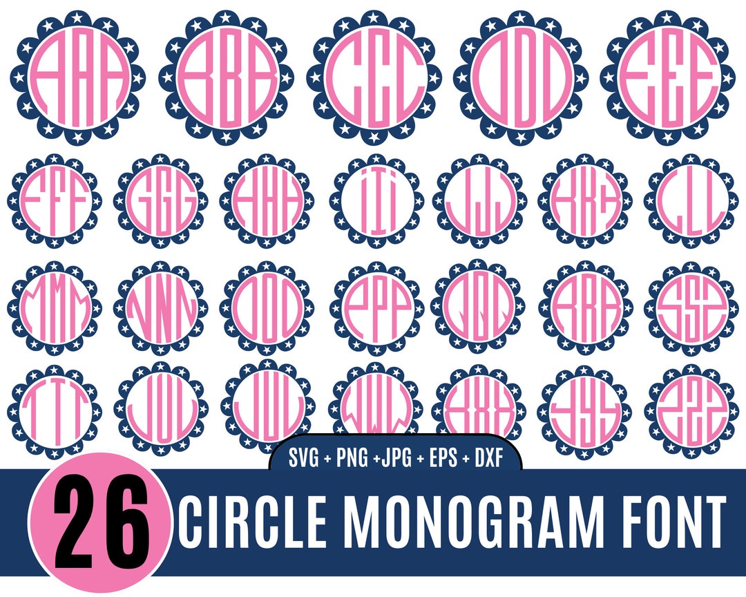 26 Font Monogram Svg Bundle, Circle Monogram Font Svg, Circle Monogram ...