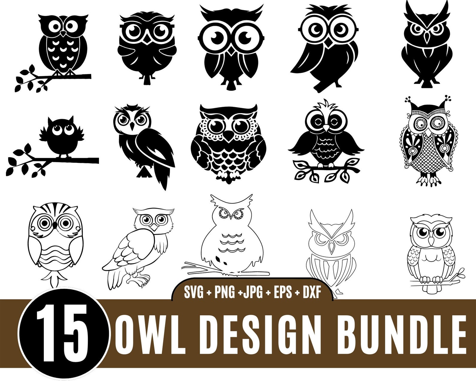 15 Owl Svg Bundle, Birds Svg, Owl Cut File, Owl Svg Design, Owl Clipart ...