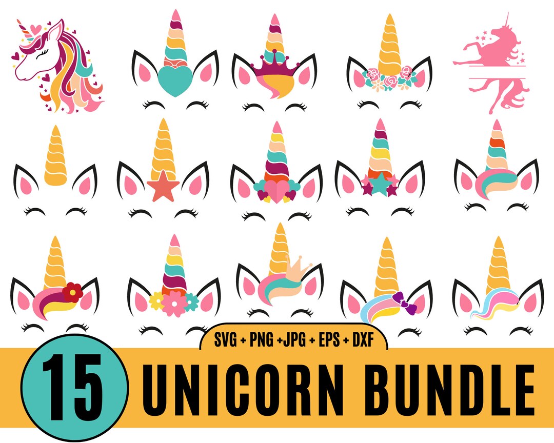 15 Unicorn Bundle Svg, Unicorn Clipart, Unicorn Head Svg, Colorful ...