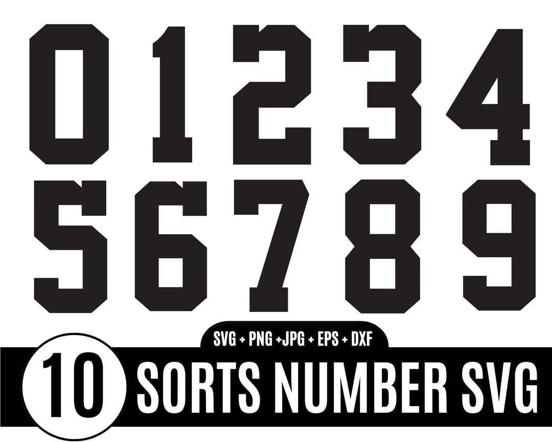10 Sports Font Bundle, Jersey Numbers Svg, Sports Number Bundles, Black ...
