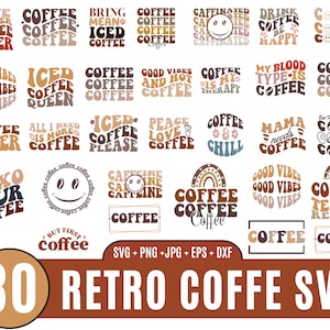 Retro Coffee Svg Bundle, Wavy Coffee Svg, Coffee Smiley Face Svg ...