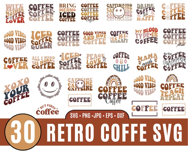 Retro Coffee Svg Bundle Wavy Coffee Svg Coffee Smiley Face - Etsy