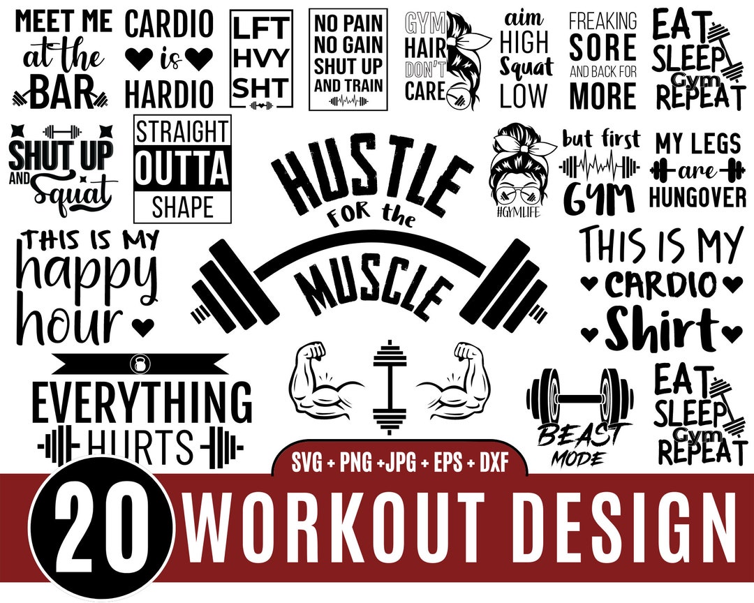20 Workout Svg Bundle, Funny Workout Svg, Motivational Exercise Svg ...