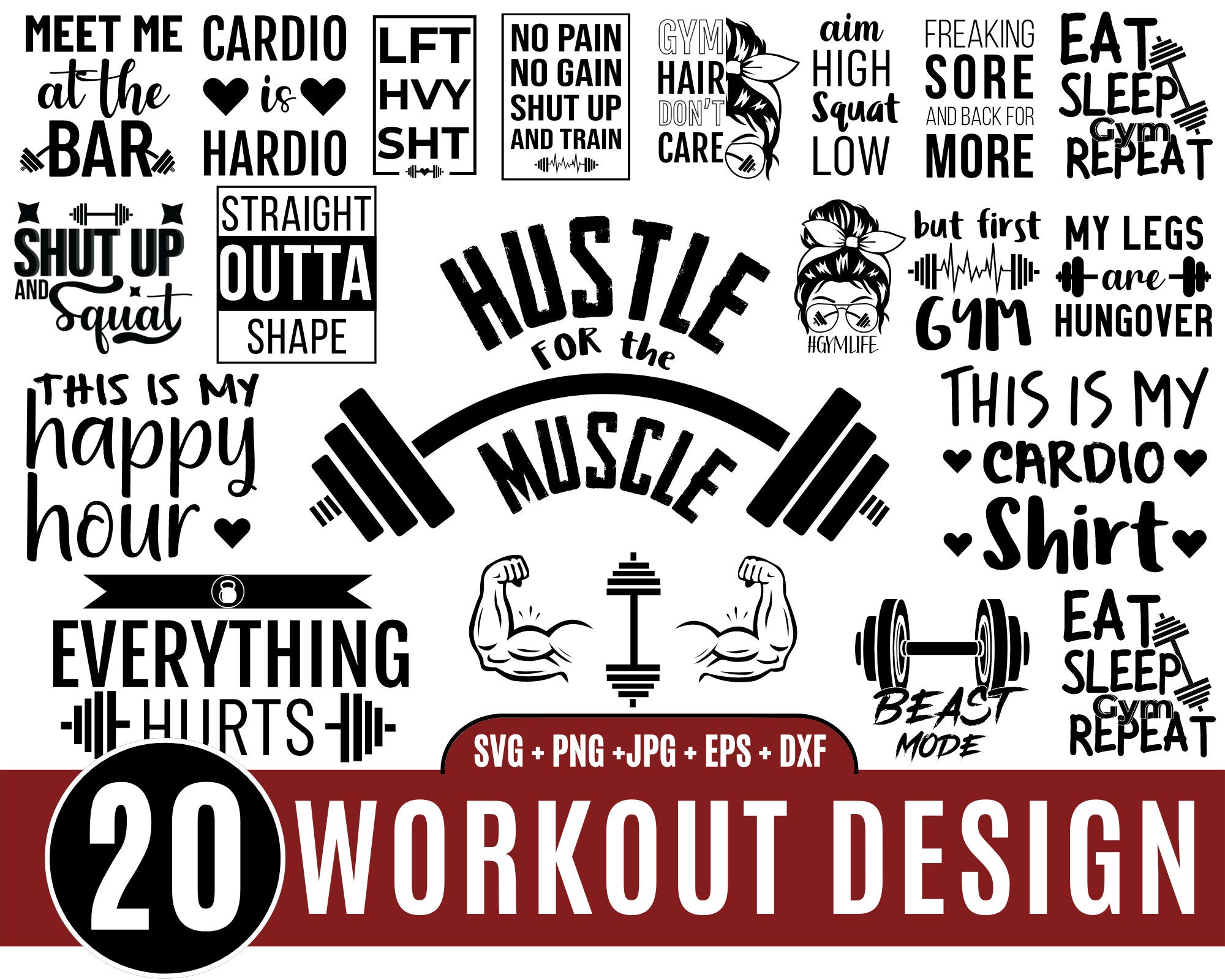 20 Workout Svg Bundle Funny Workout Svg Motivational - Etsy