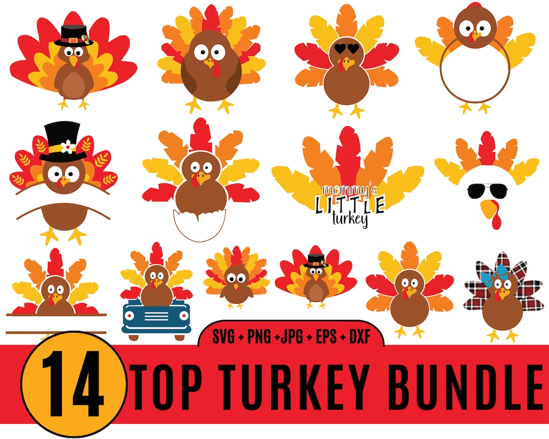 14 Paquete svg pavo de Acción de Gracias, cara de pavo svg, lindo pavo ...