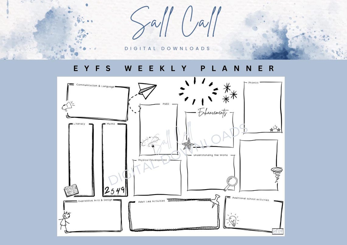 EYFS Weekly Planner, Reception Teacher Weekly Planner, Doodle Design ...