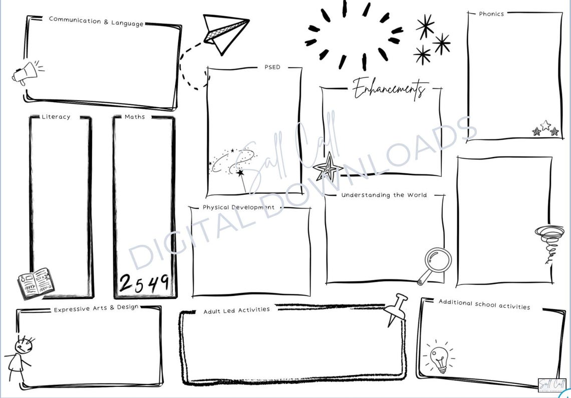 EYFS Weekly Planner, Reception Teacher Weekly Planner, Doodle Design ...
