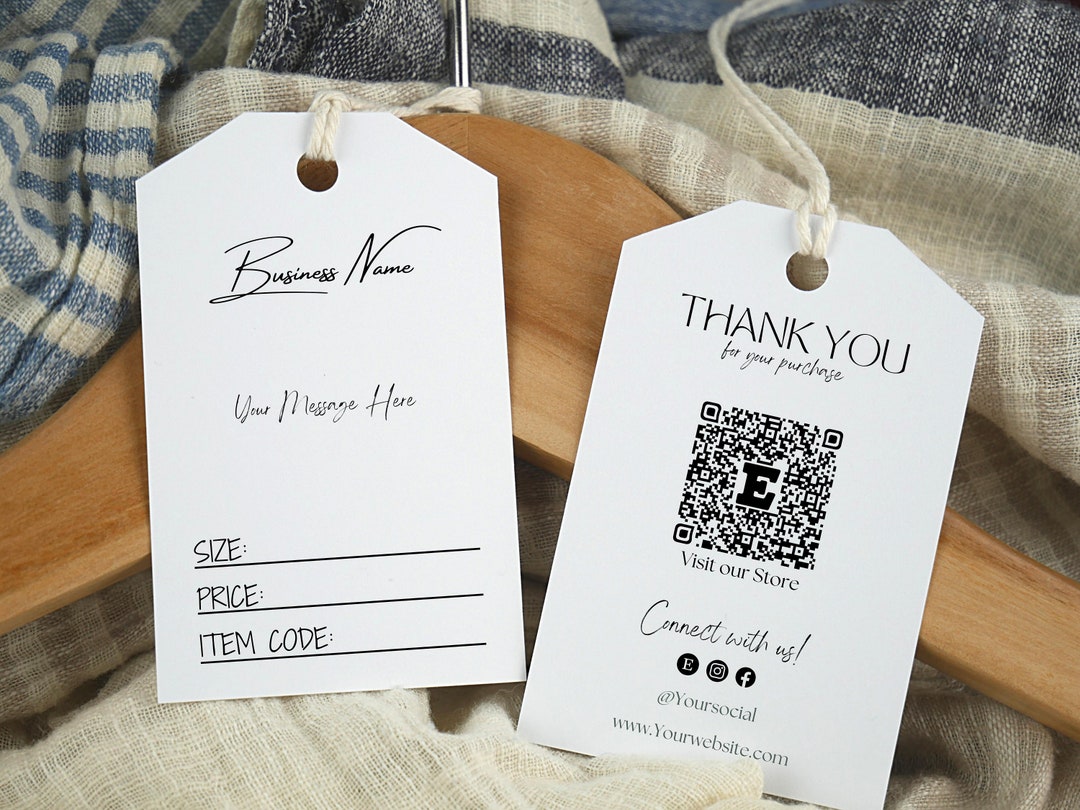 Custom Clothing Price Tags With QR Code and Twine: White, Cream and ...