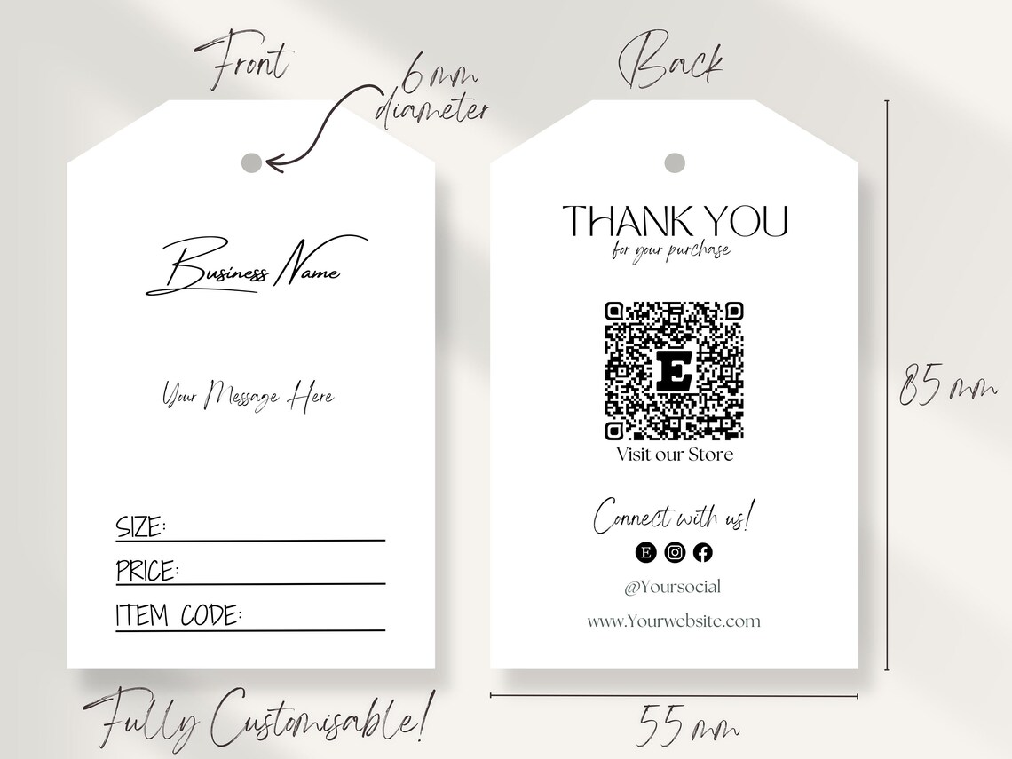 Custom Clothing Price Tags With QR Code and Twine: White, Cream and ...