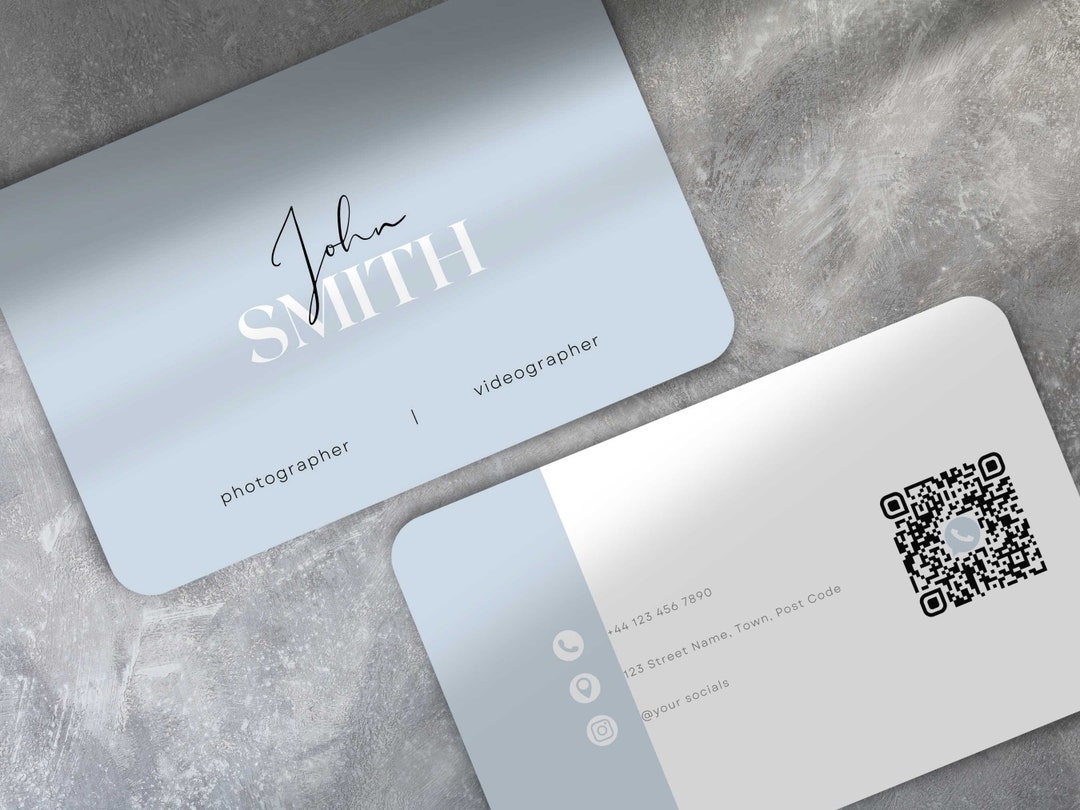 QR Code Printed Business Cards Personalised Vertical Split Light Blue ...