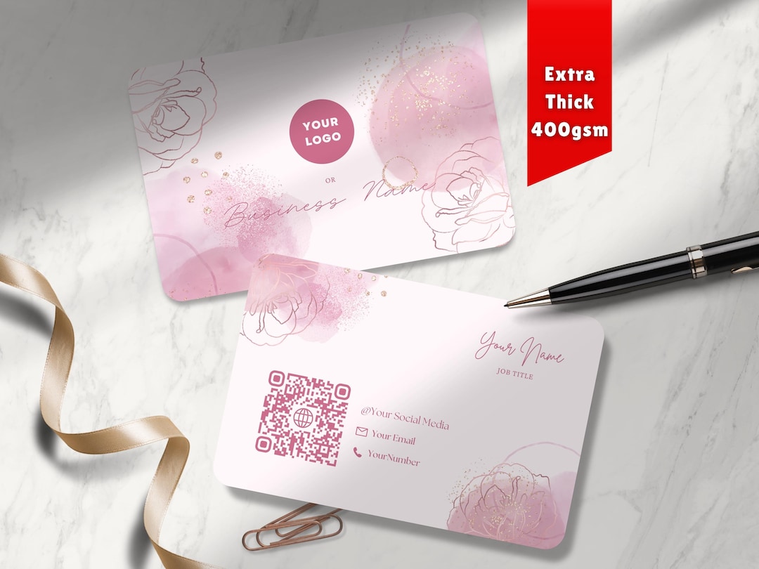 Custom QR Code Business Cards Pink Rose Theme - Etsy
