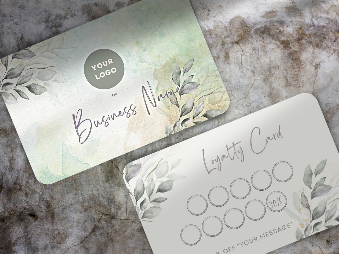 Custom Printed Loyalty Cards Watercolour Green Theme - Etsy
