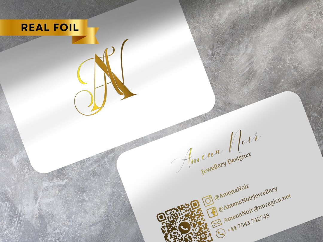 Printed Foiled Business Cards With QR Code Double Sided | Gold, Silver ...