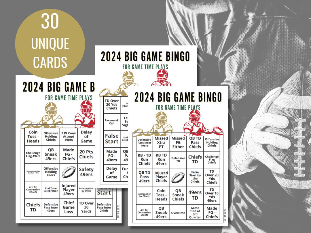 Super Big Game Bingo 30 Cards 2024 Big Game Bingo Football Bingo for ...