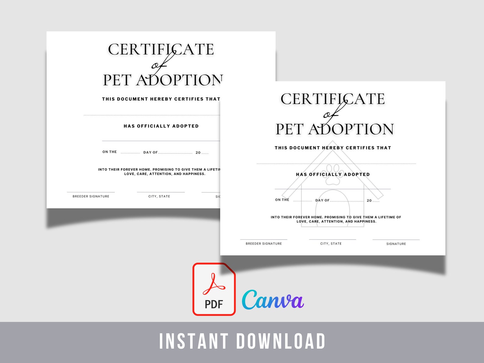 Printable Pet Certificate - Certificate of Adoption Printout for Dog ...