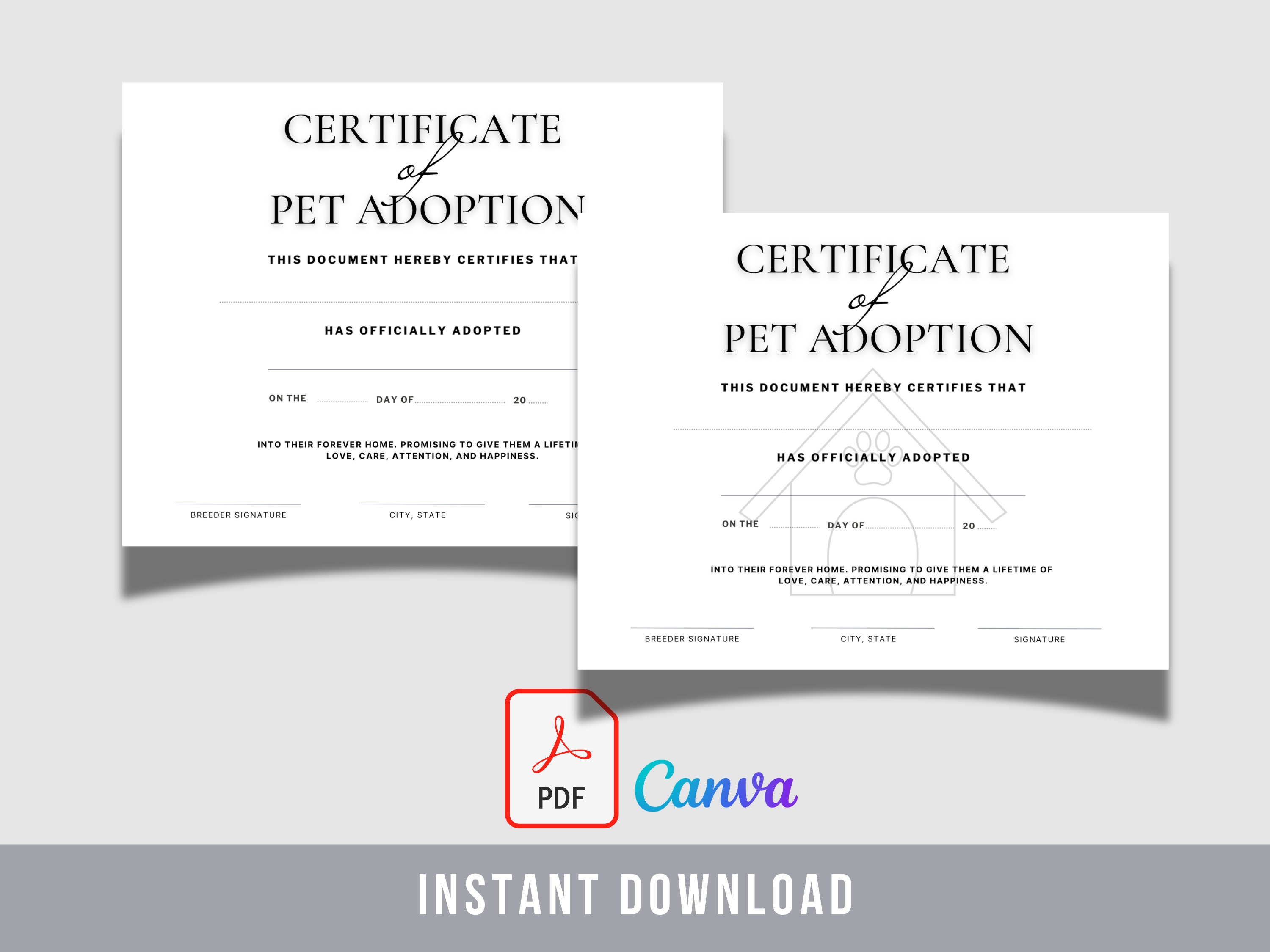 Printable Pet Certificate - Certificate of Adoption Printout for Dog ...