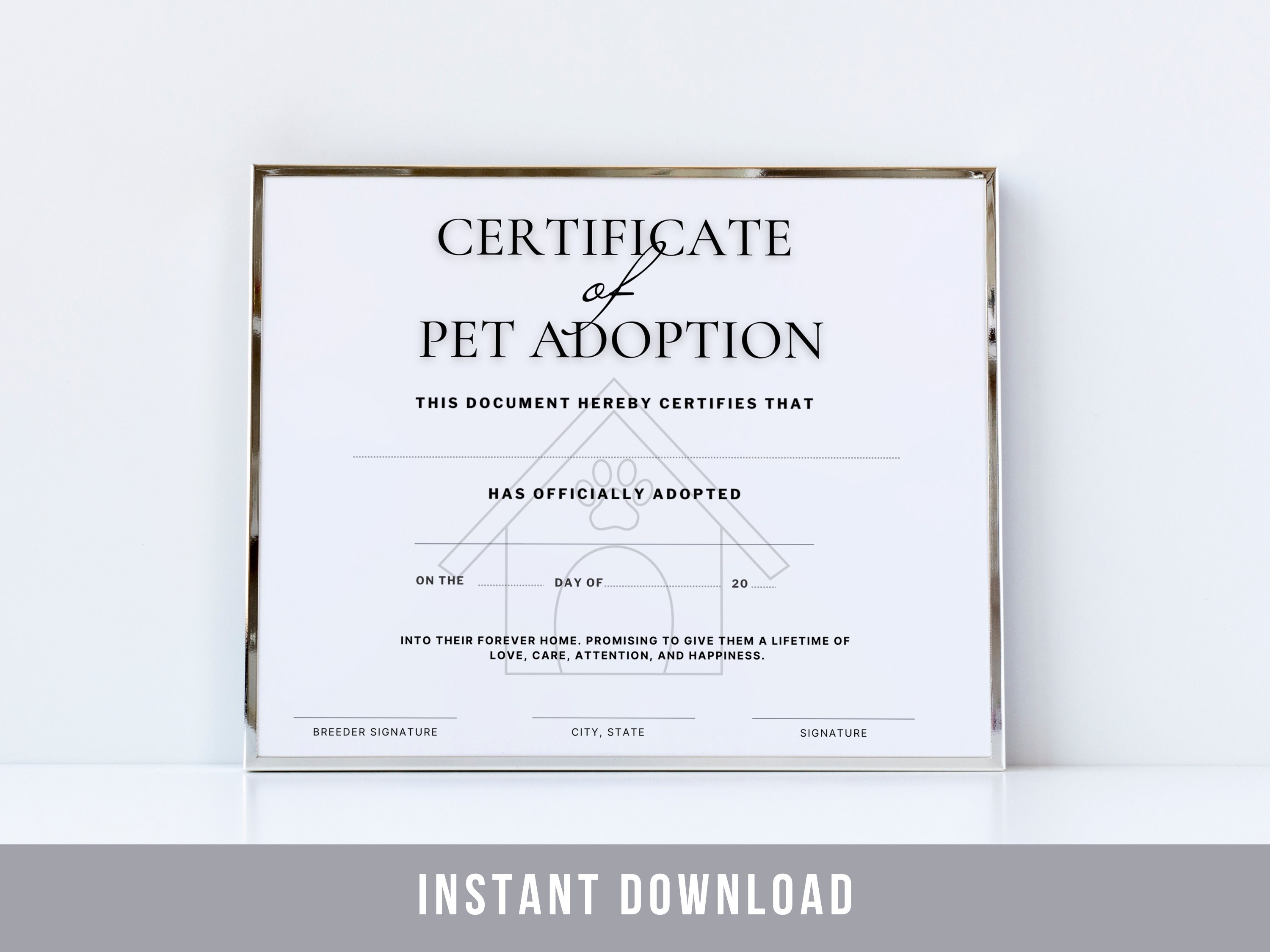 Printable Pet Certificate - Certificate of Adoption Printout for Dog ...