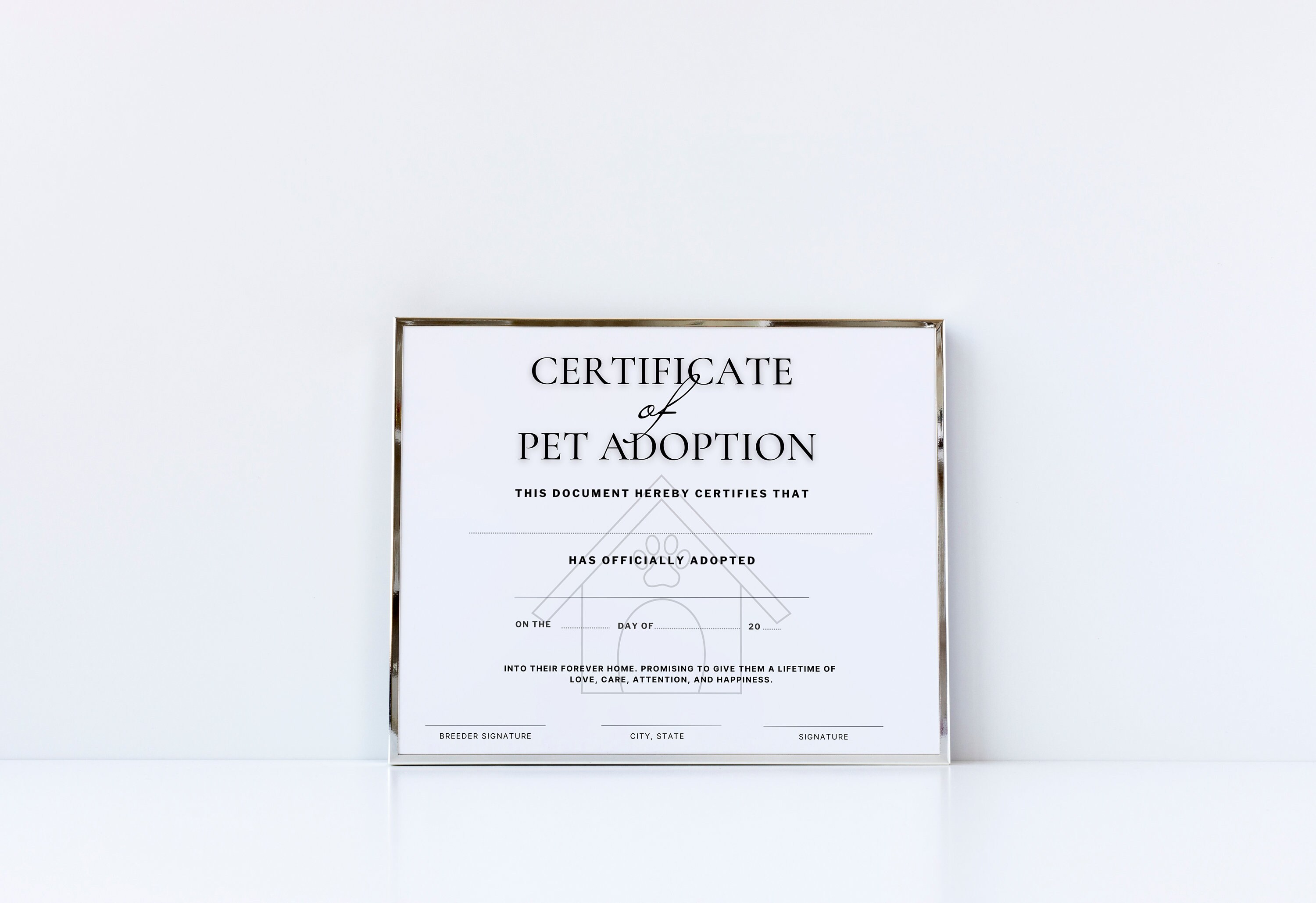 Printable Pet Certificate - Certificate of Adoption Printout for Dog ...