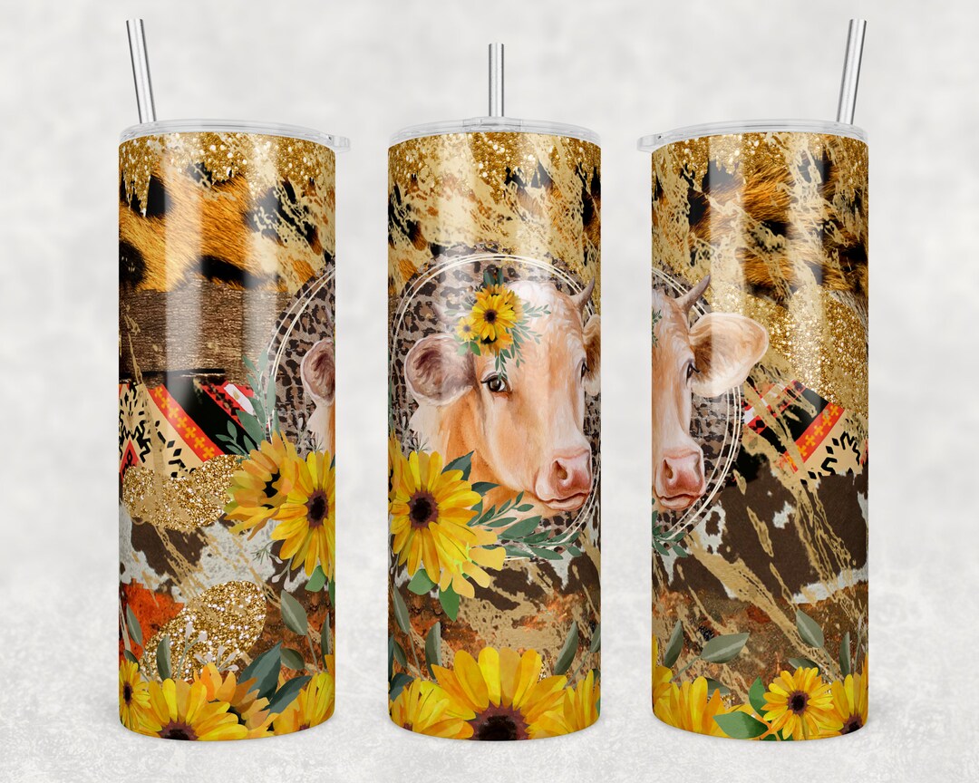 Tumbler | Floral Cow1 | Farm Cows | Animal Print | Gift | Flowers| OSFA ...