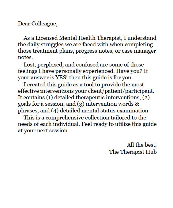 CHEAT SHEET Therapeutic Intervention List, MSE, and Goals for All ...