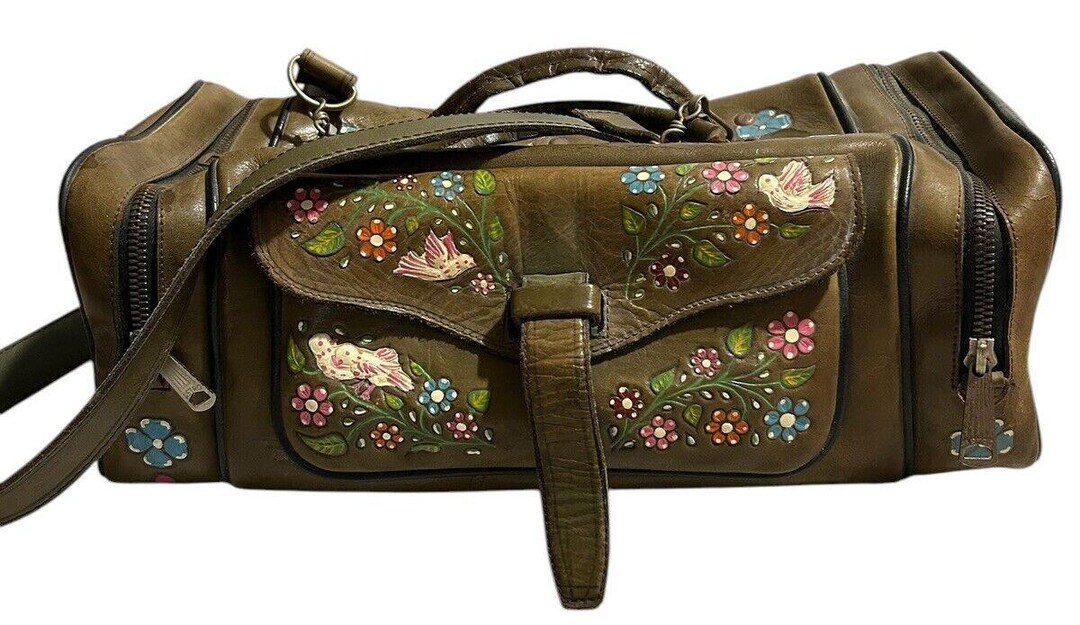 Vintage 1960s Purse, Tooled Leather Handbag, Floral Nature Print ...