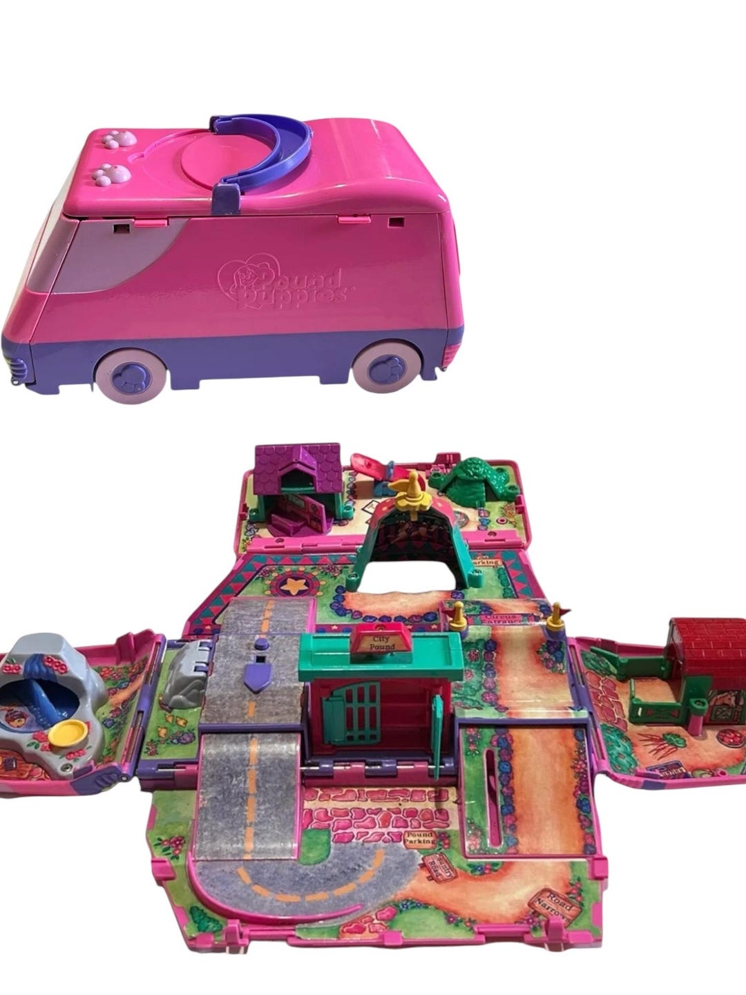 Vintage Pound Puppies Galoob Van Bus Circus Playground Fold Out Play ...
