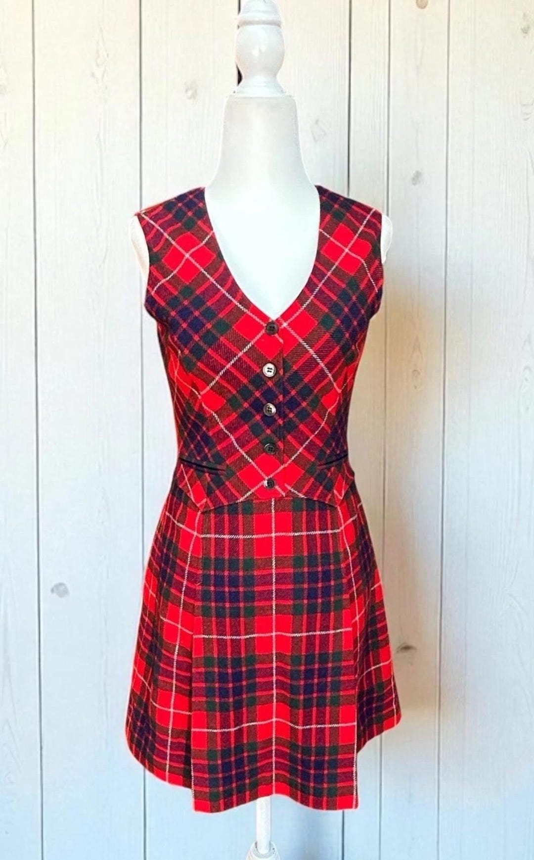 Vintage 60s Bobbie Brooks Red Plaid Wool Dress, Small 29W • Academia ...