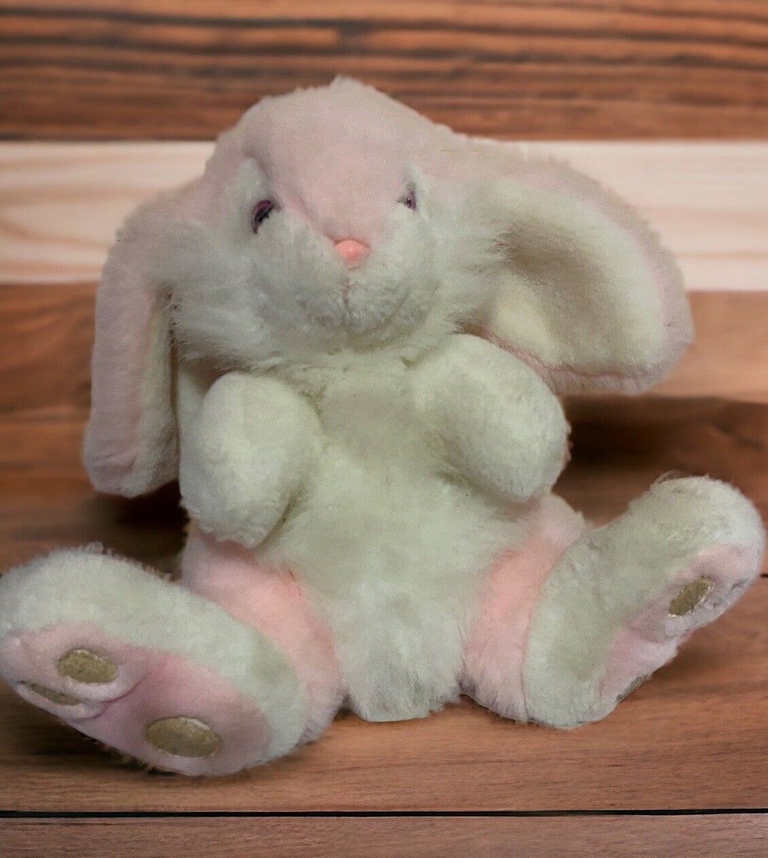 Vintage 90s Rabbit Pink Fluffy Bunny Big Feet 12 Inches Plush Gift for ...