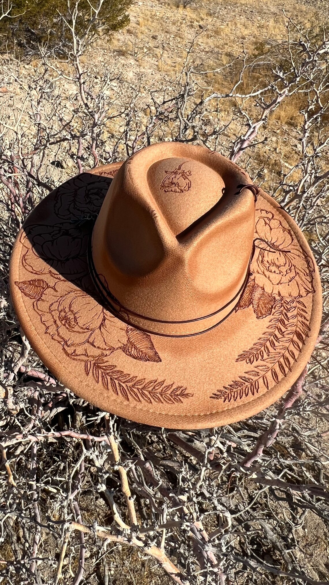 Beautiful Original Floral Freehand Custom Felt Burned Wide Rim Fedora ...