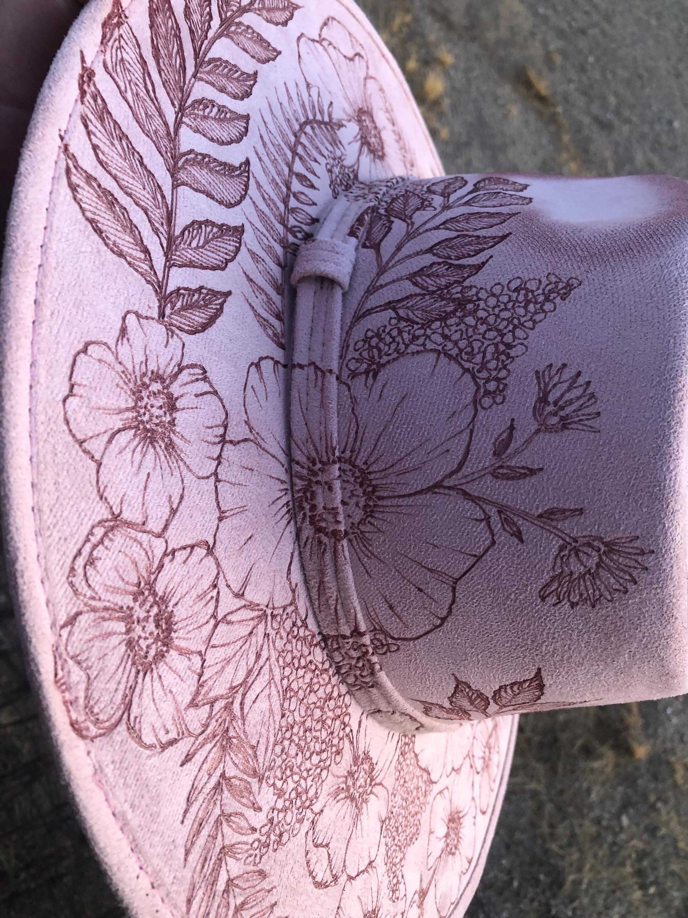 Beautiful Original Floral Freehand Custom Felt Burned Wide Rim Fedora ...