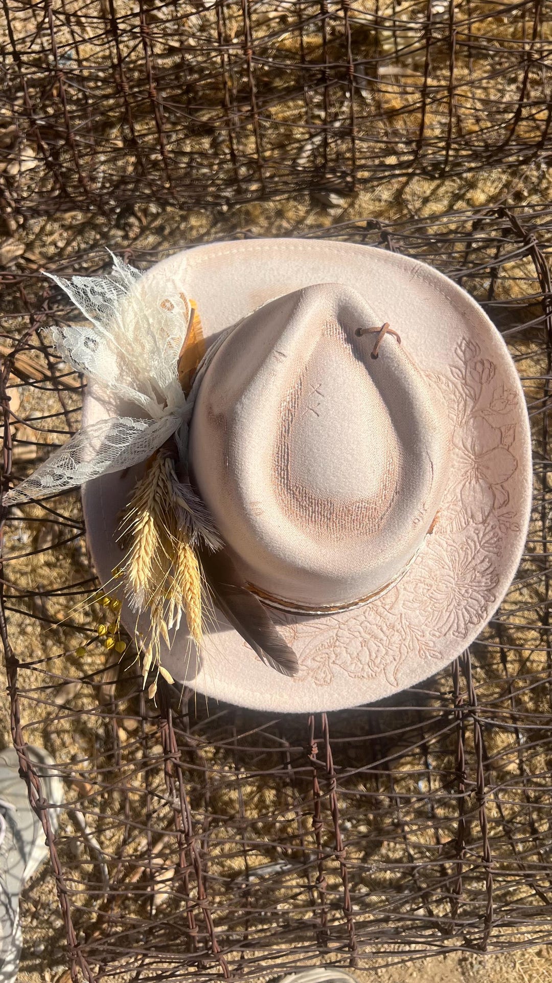 Beautiful Original Floral Freehand Custom Felt Burned Wide Rim Fedora ...