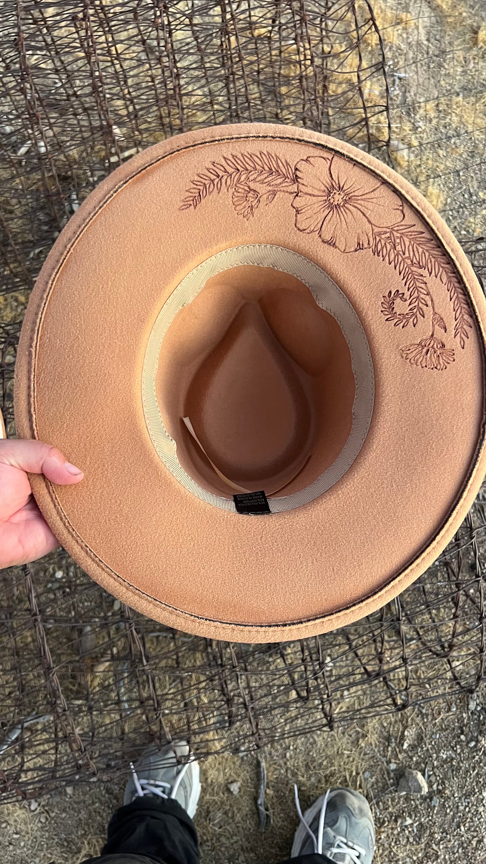 Beautiful Original Floral Freehand Custom Felt Burned Wide Rim Fedora ...